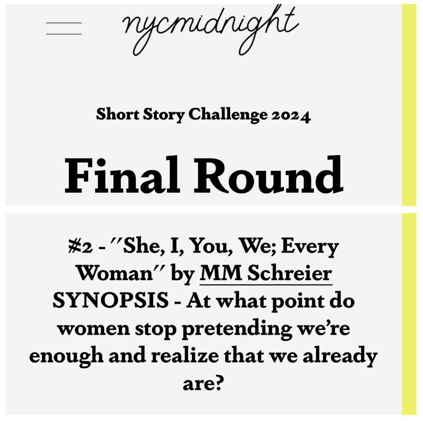Contests: NYCmidnight Short Story 2024 – MM Schreier, author